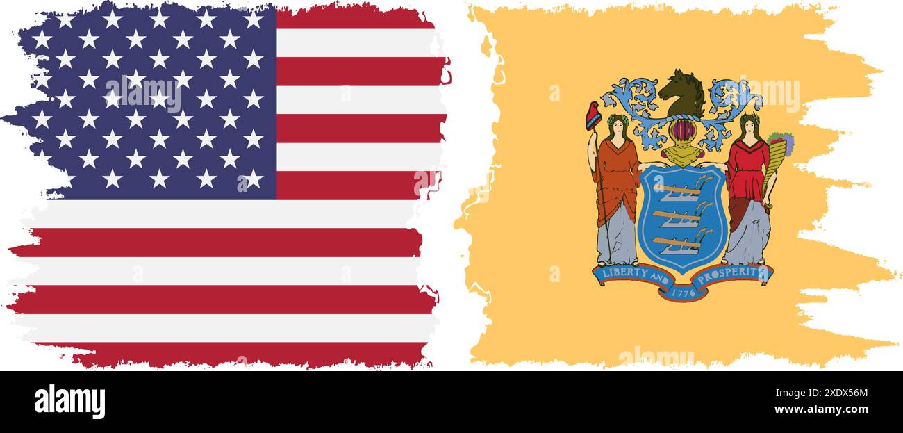 New Jersey state and USA grunge flags connection, vector Stock Vector ...
