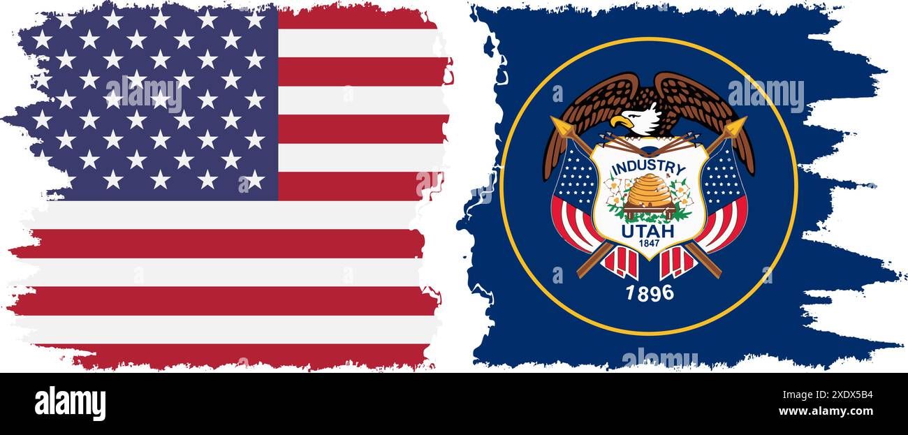 Utah state and USA grunge flags connection, vector Stock Vector Image ...