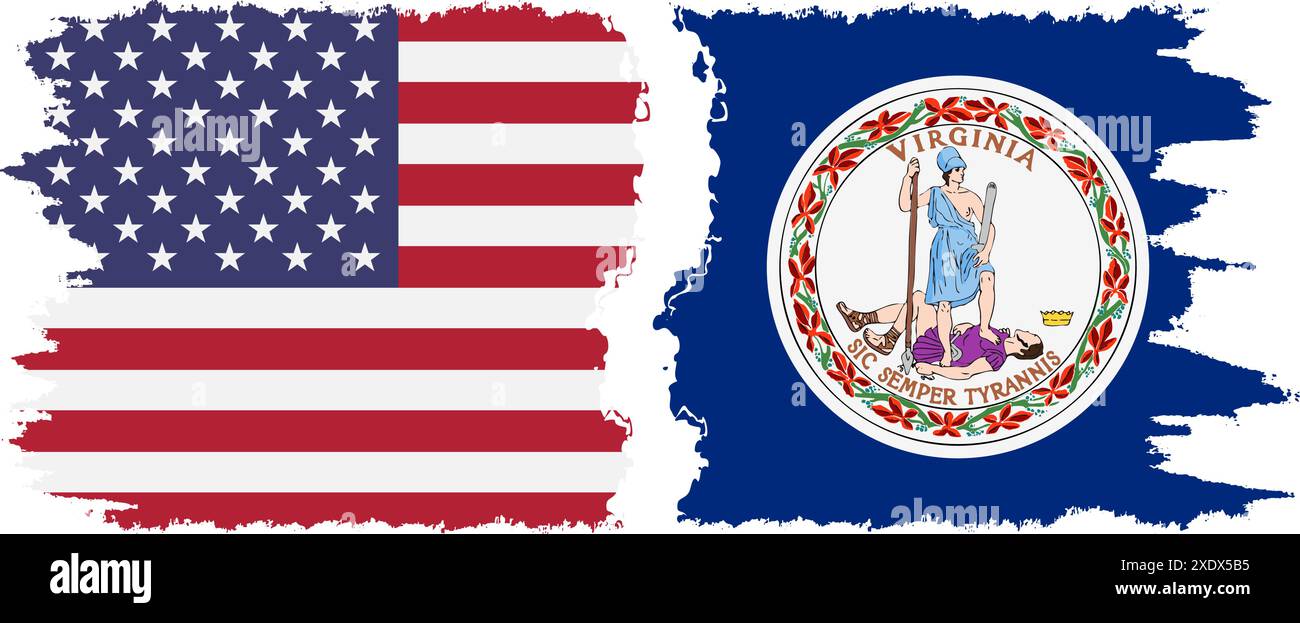 Virginia state and USA grunge flags connection, vector Stock Vector ...