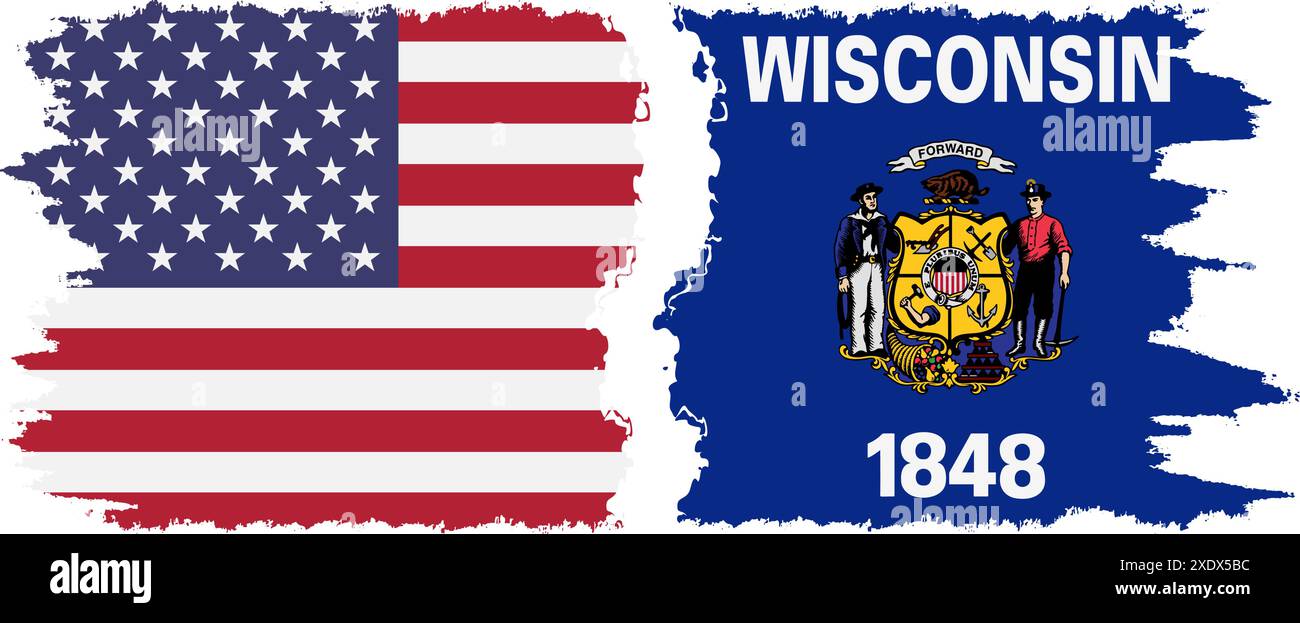 Wisconsin state and USA grunge flags connection, vector Stock Vector ...