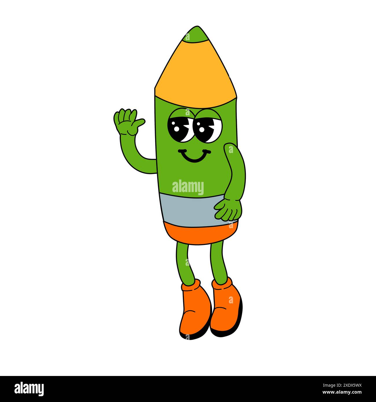 Childrens school supply - cartoon pencil in retro groovy style. Funny ...