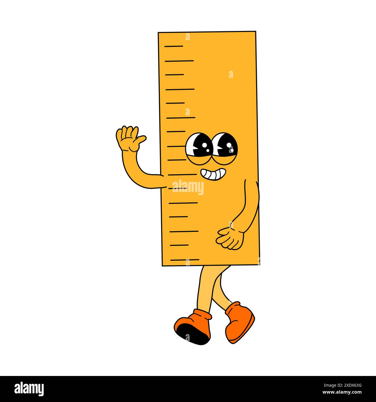 Childrens school supply - cartoon ruler in retro groovy style. Funny ...