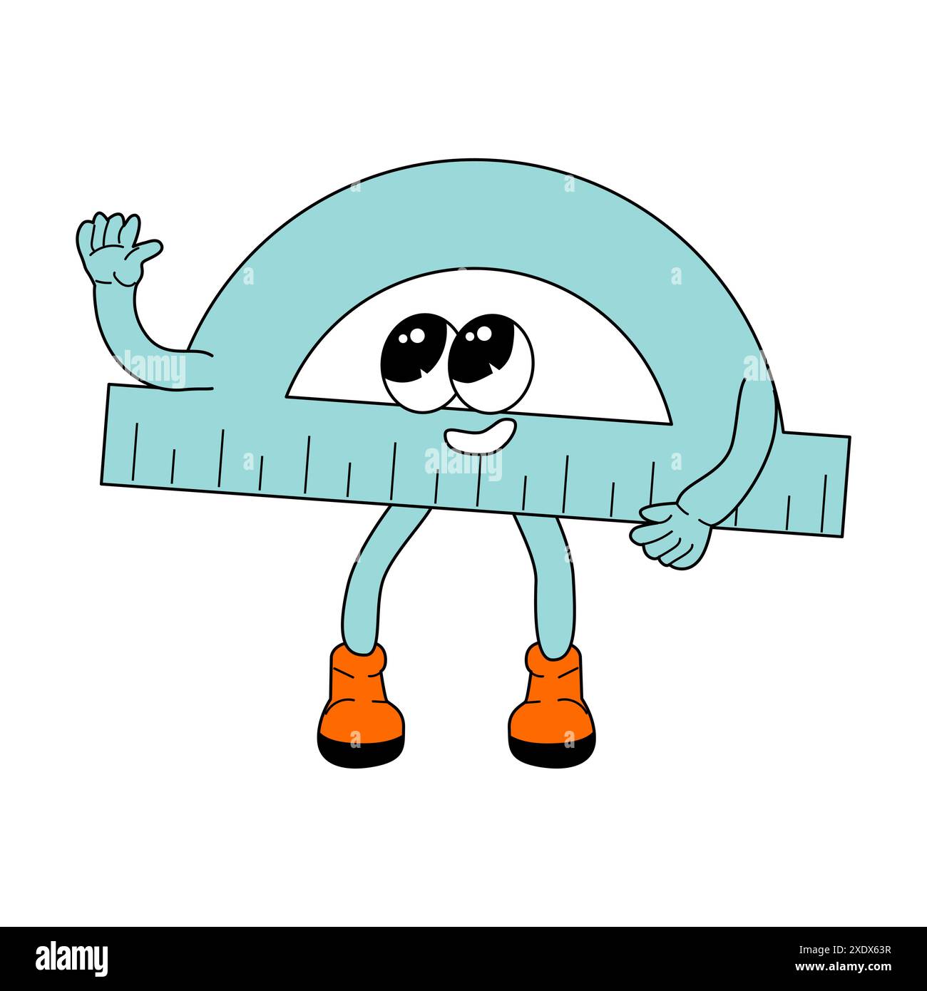 Childrens school supply - cartoon ruler in retro groovy style. Funny ...