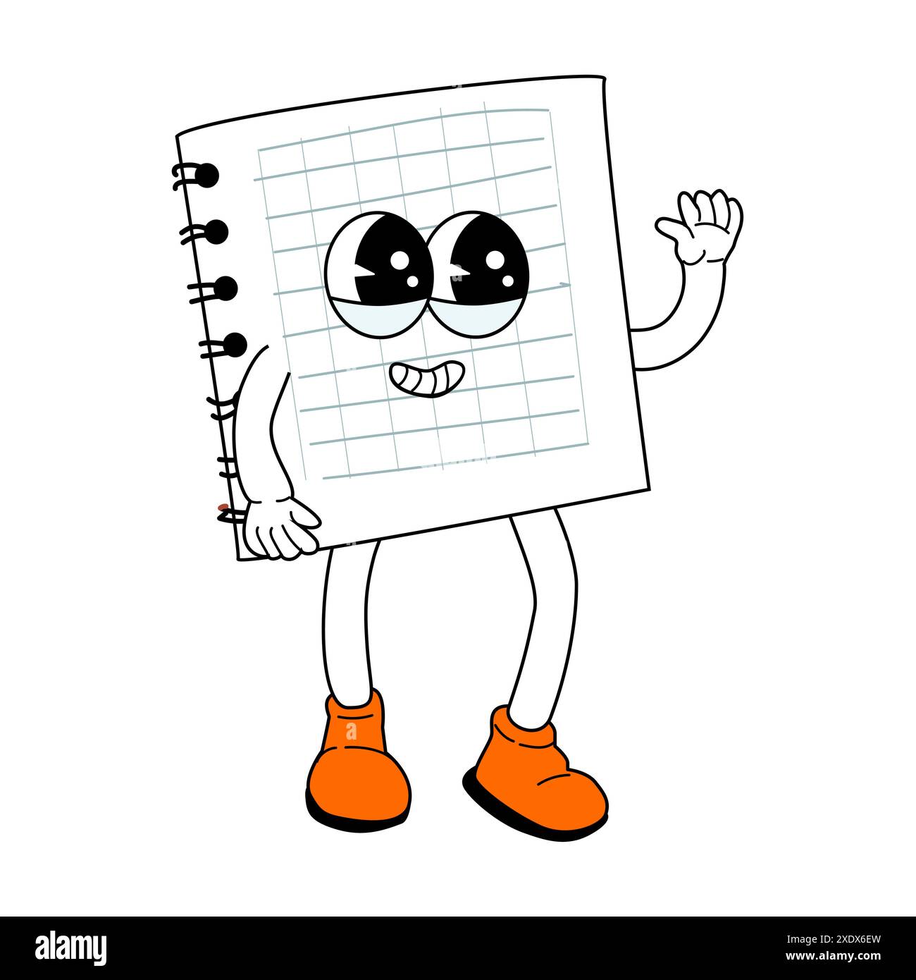 Childrens school supply - cartoon notebook in retro groovy style. Funny ...