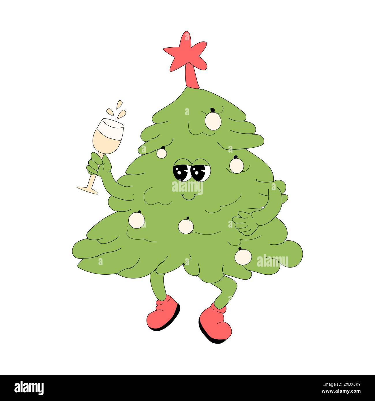 Christmas and Happy New Year groovy xmas tree character isolated ...