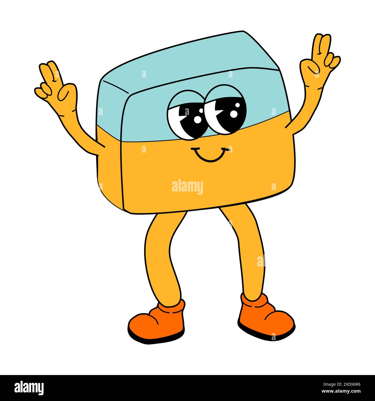 Childrens school supply - cartoon eraser in retro groovy style. Funny ...