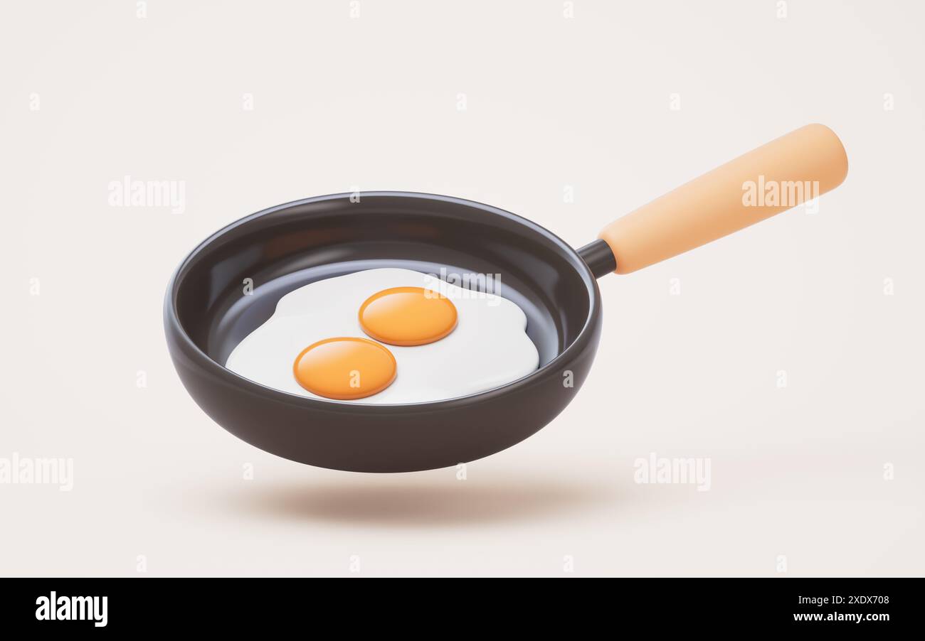 Cartoon style fried egg in the pan, 3d rendering. 3D illustration Stock ...