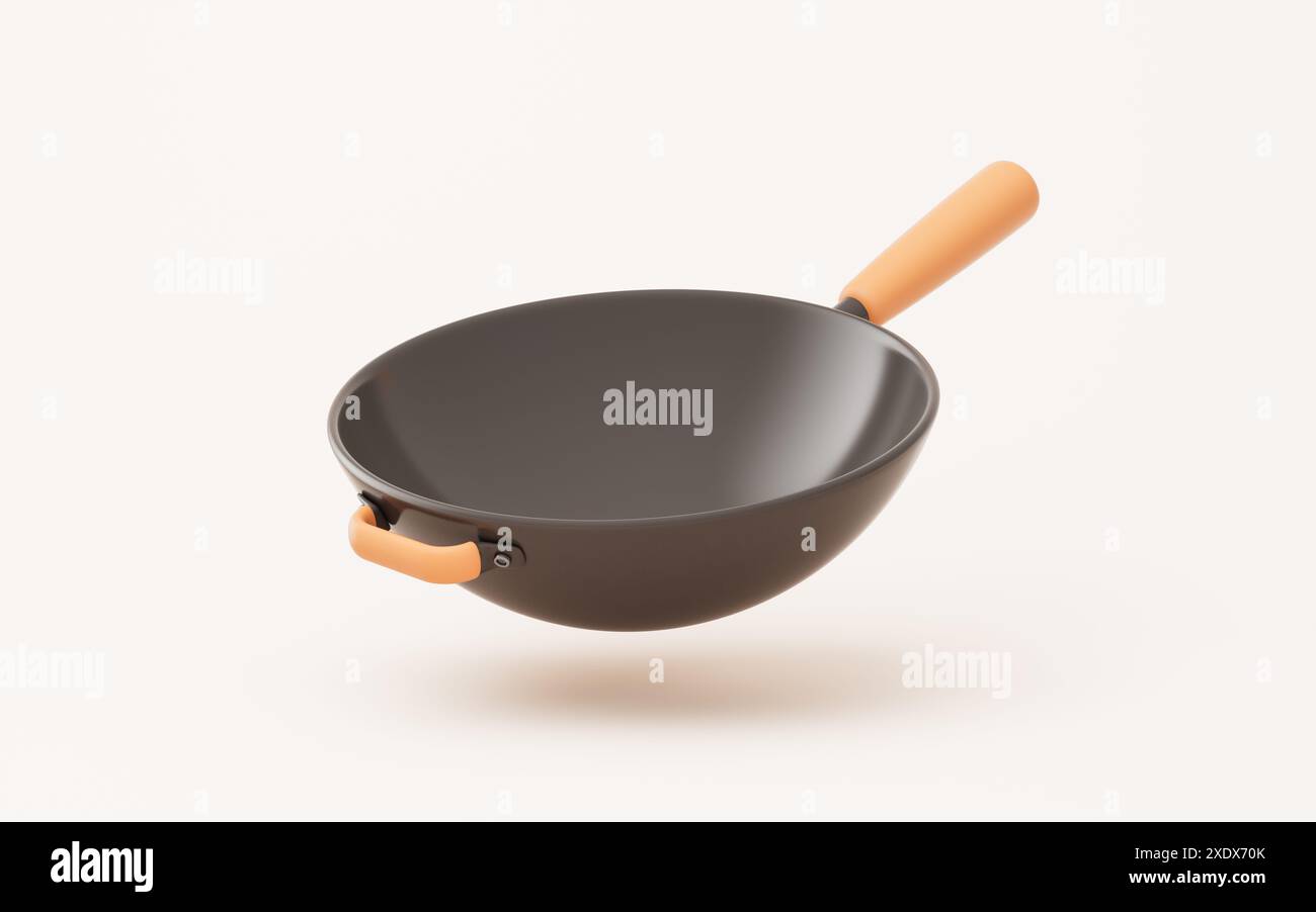 Cartoon style kitchen ware wok, 3d rendering. 3D illustration Stock ...