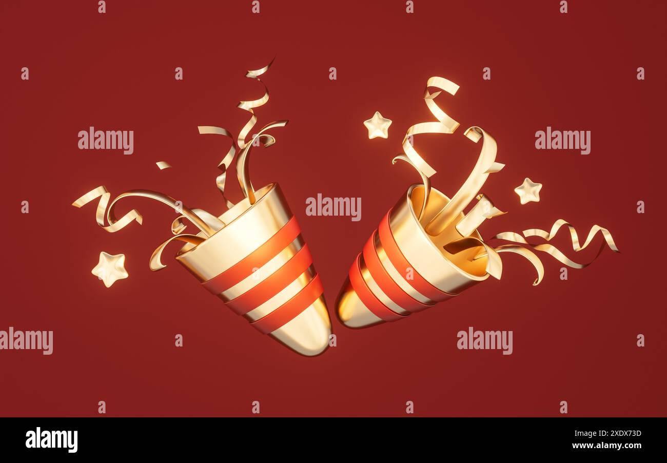 Decorative golden paper fireworks cone, 3d rendering. 3D illustration ...