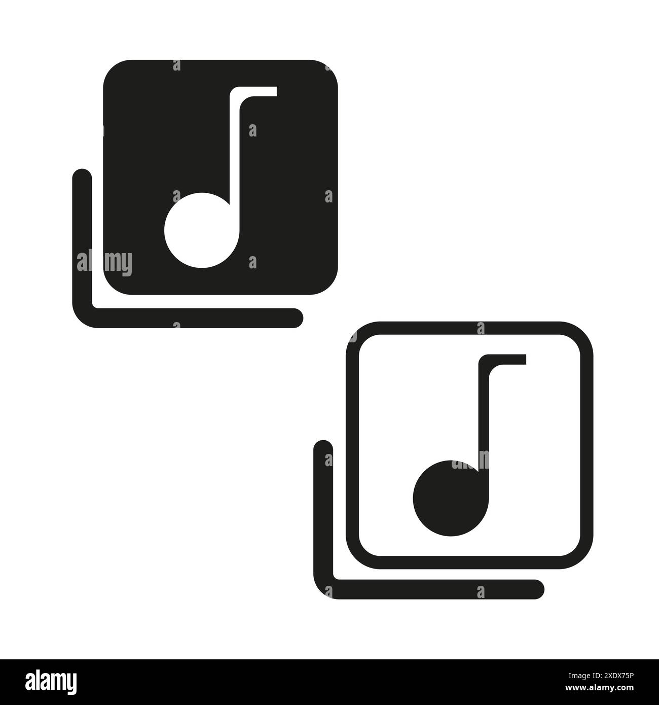 Music note icon. Black and white. Rounded square shape. Vector ...