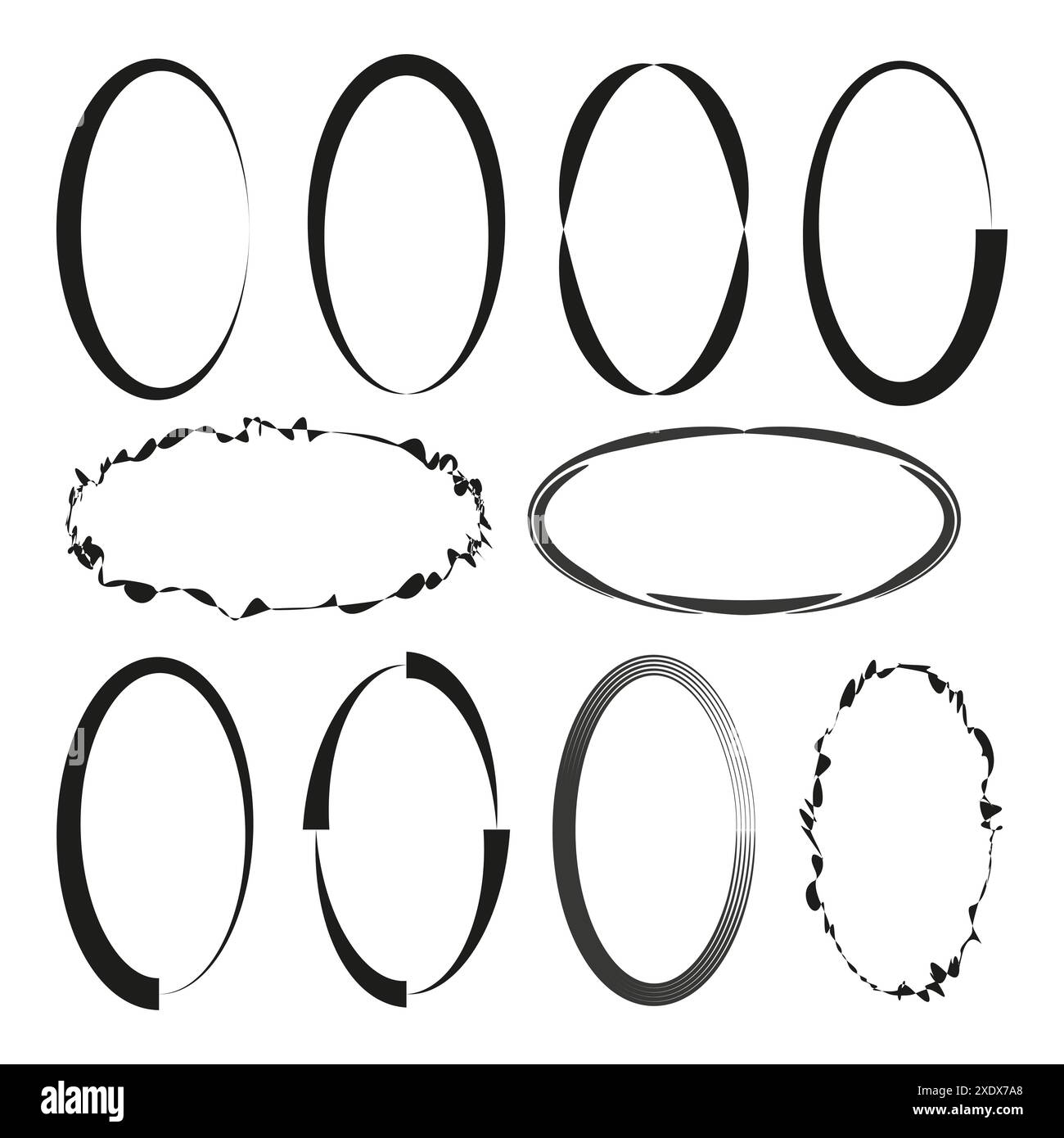 Abstract Oval Frames Set. Decorative Oval Borders Collection. Black and ...