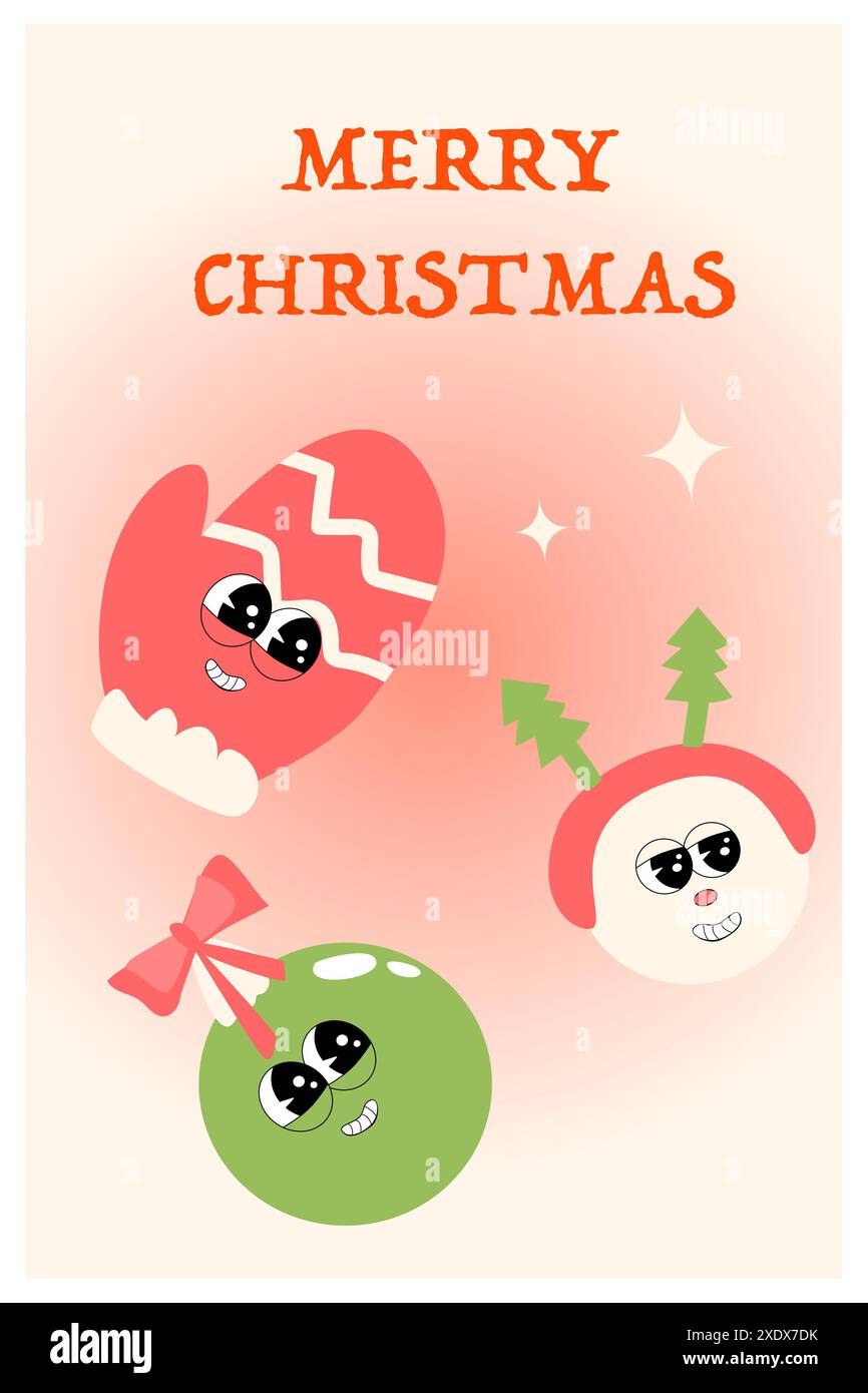 Vertical xmas banner with groovy character. Christmas y2k character and ...