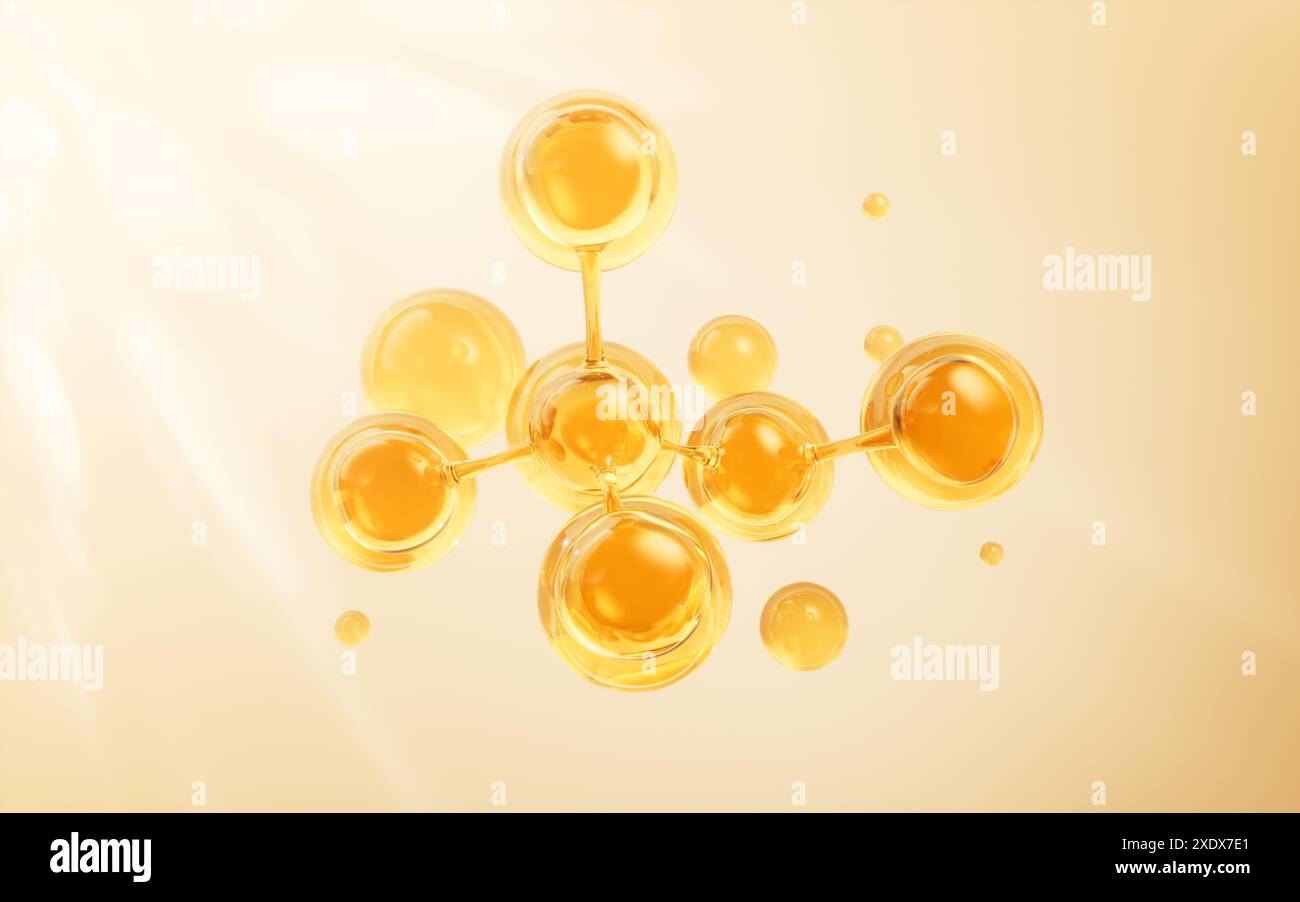 Molecule and golden liquid bubble, 3d rendering. 3D illustration Stock ...