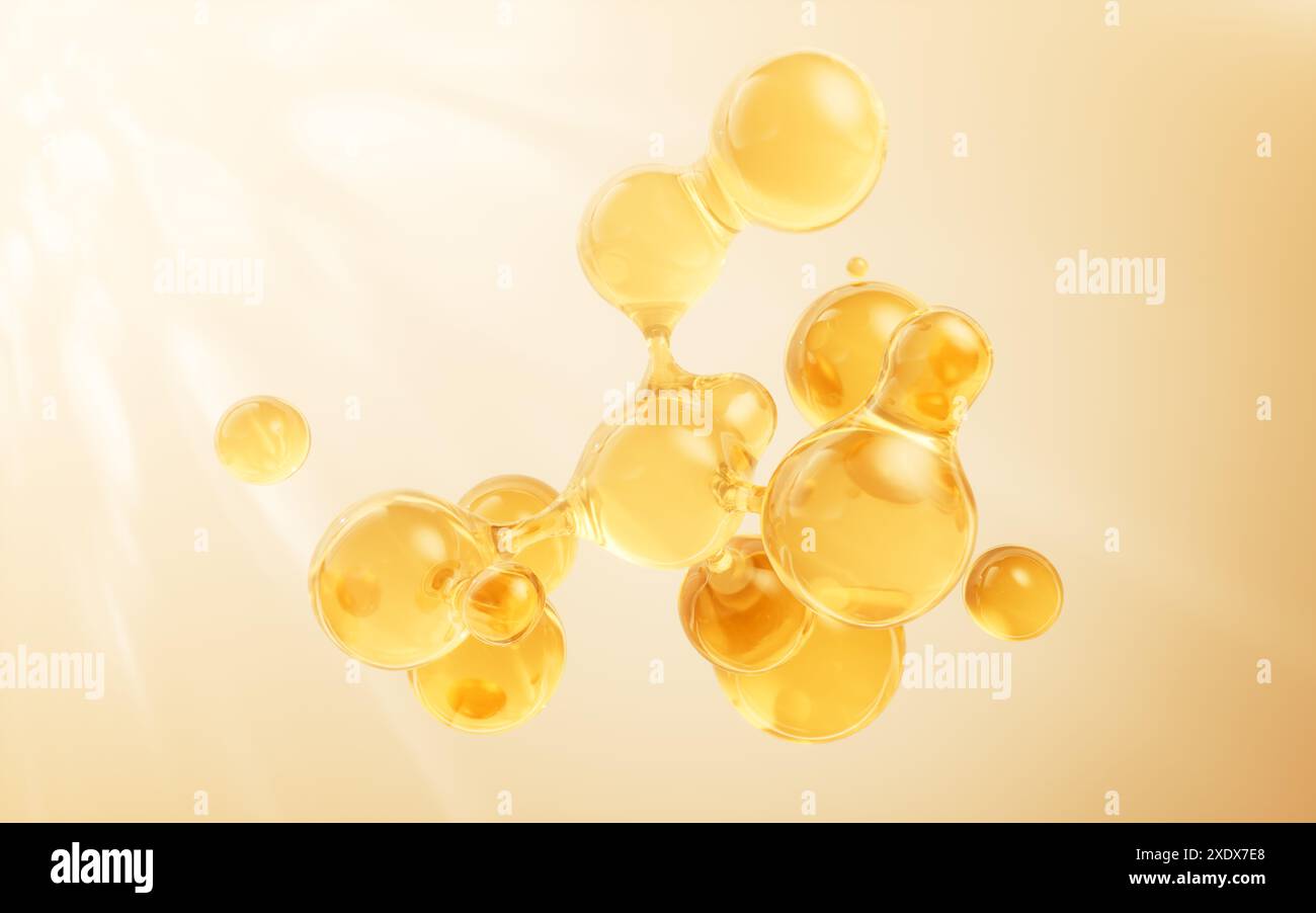 Molecule and golden liquid bubble, 3d rendering. 3D illustration Stock ...