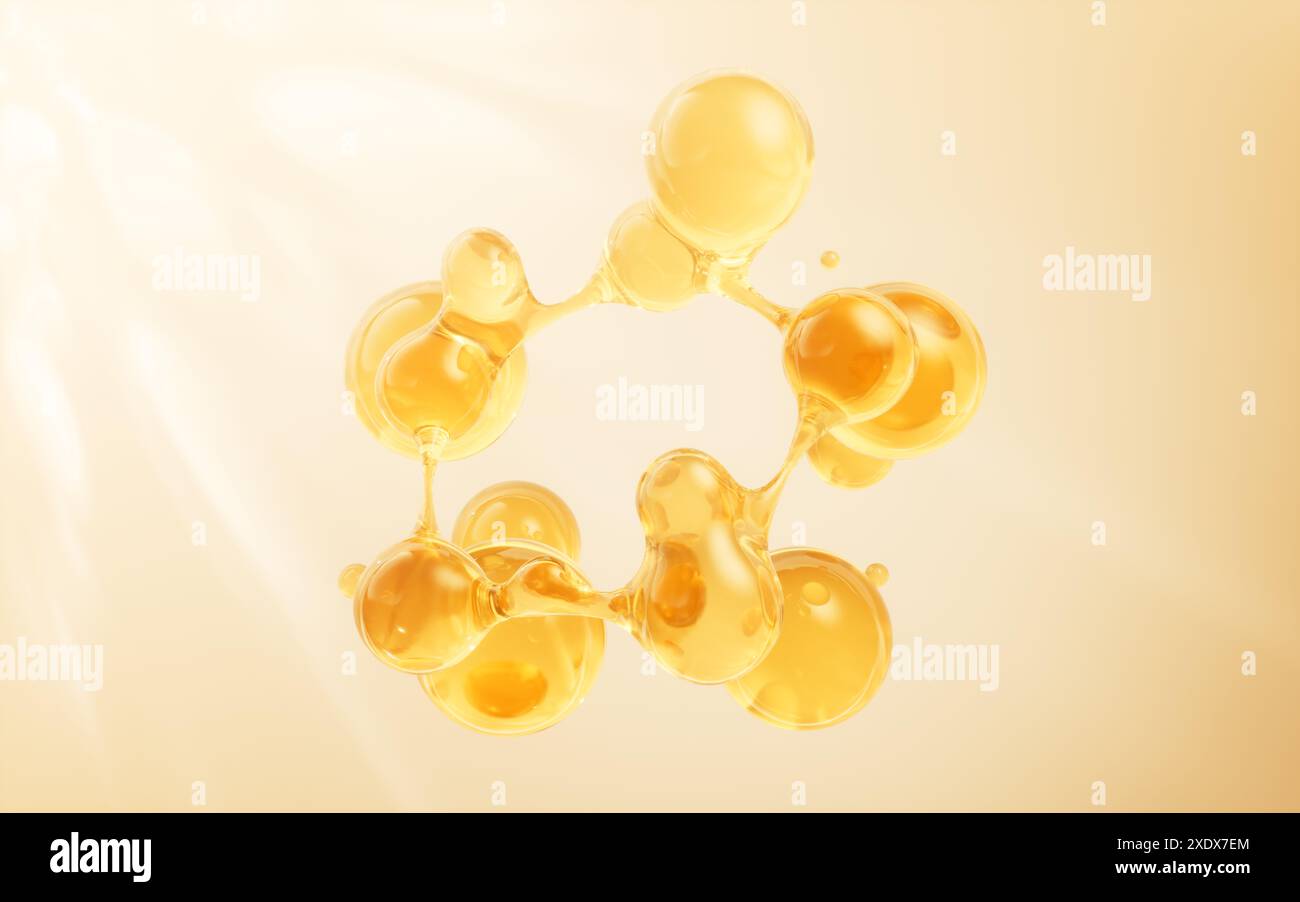 Molecule and golden liquid bubble, 3d rendering. 3D illustration Stock ...