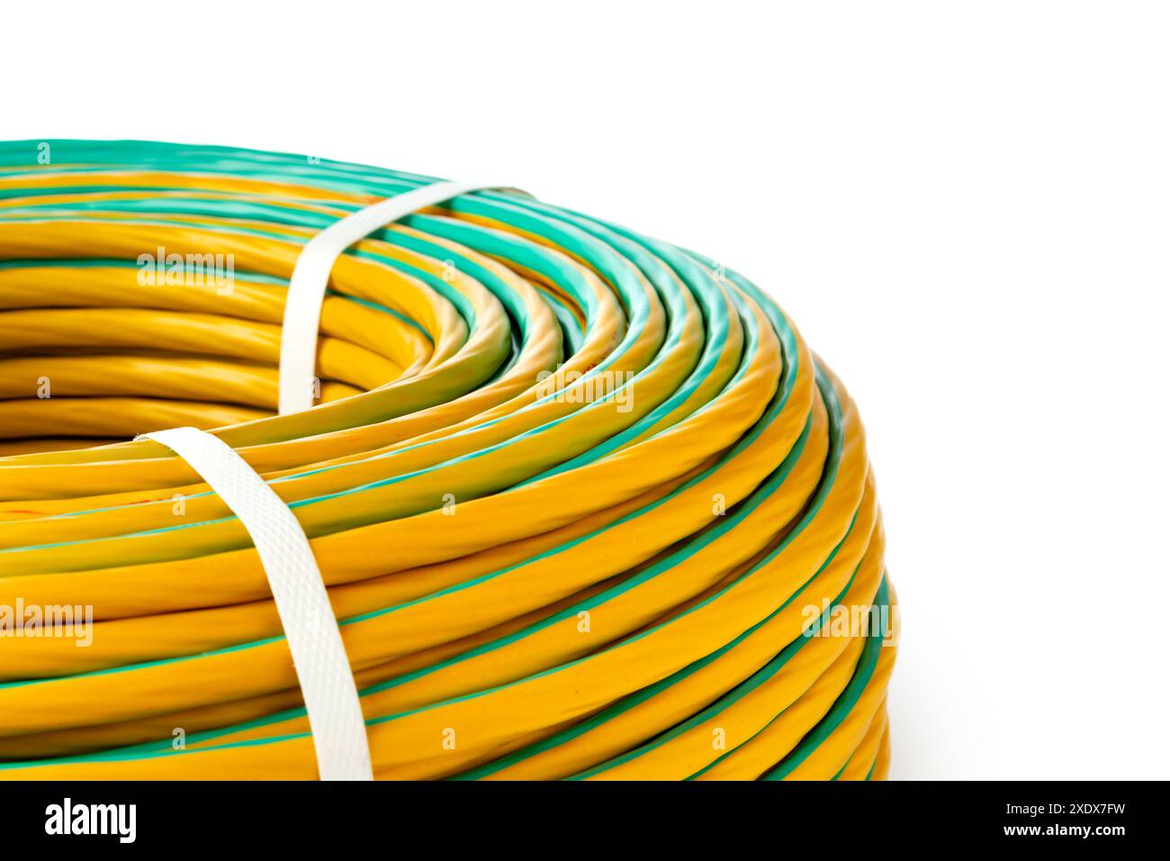 Yellow And Green Electrical Wire Roll On White Background Stock Photo ...