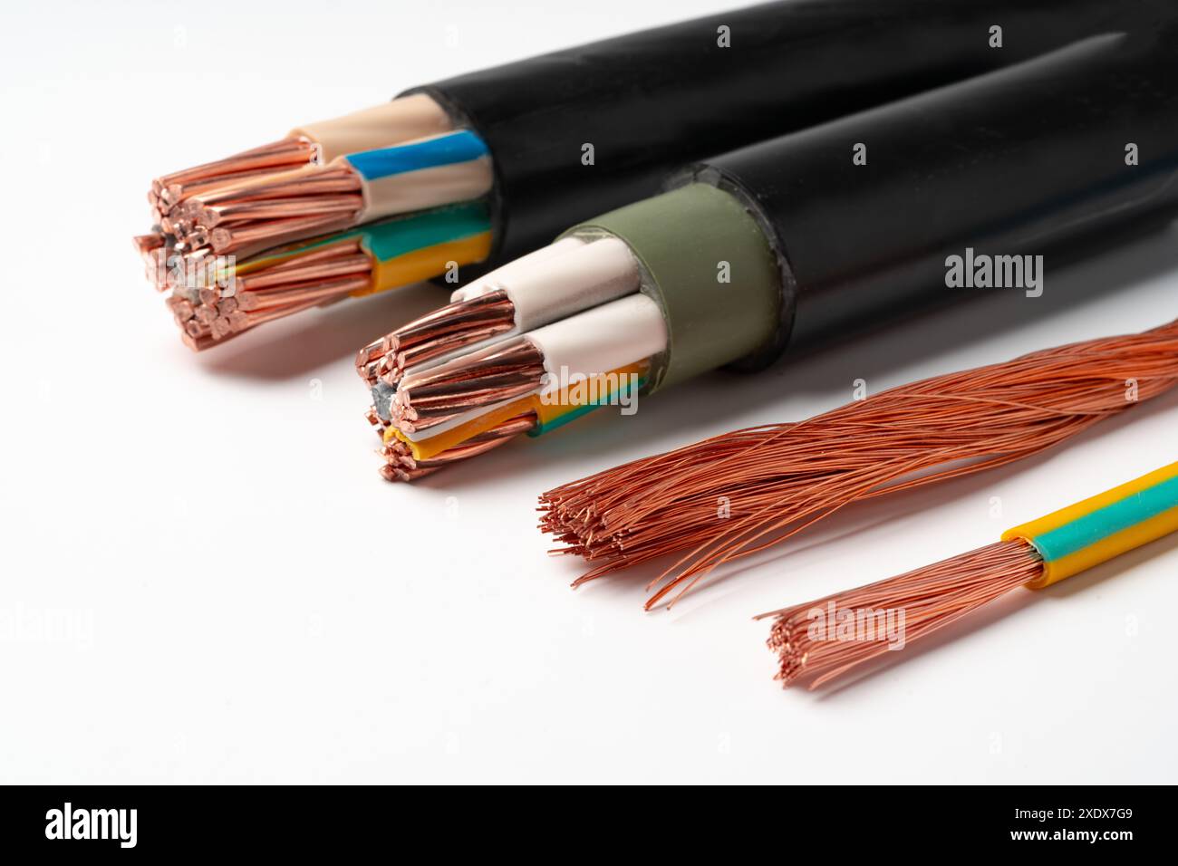 Various Electrical Wires With Exposed Copper Strands on White ...