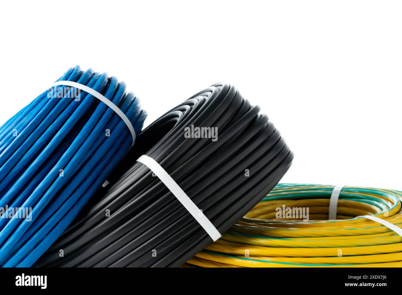 Three Rolls of Electrical Wire Isolated on White Background Stock Photo ...