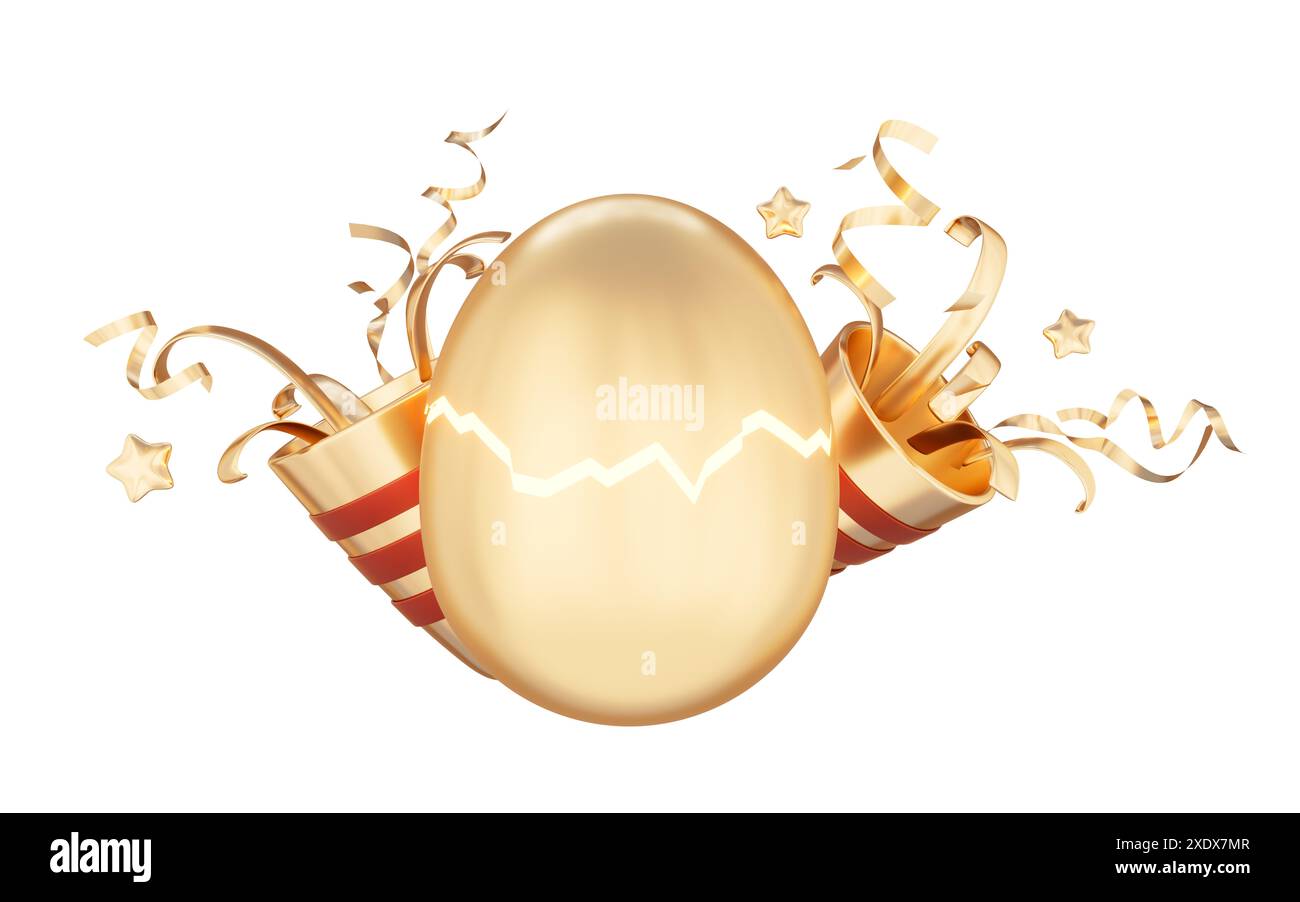 Cracked golden egg, 3d rendering. 3D illustration Stock Photo - Alamy