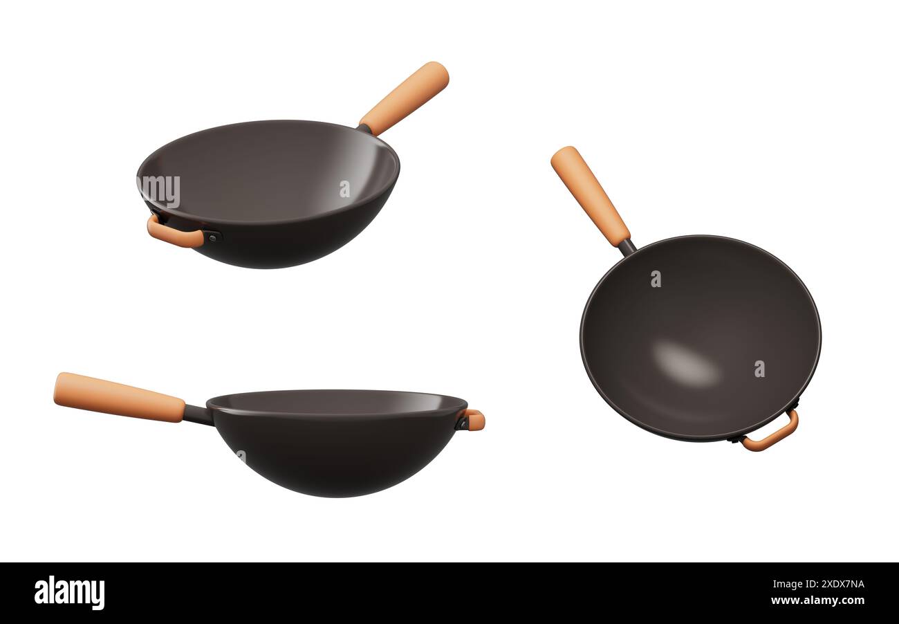 Cartoon style kitchen ware wok, 3d rendering. 3D illustration Stock ...