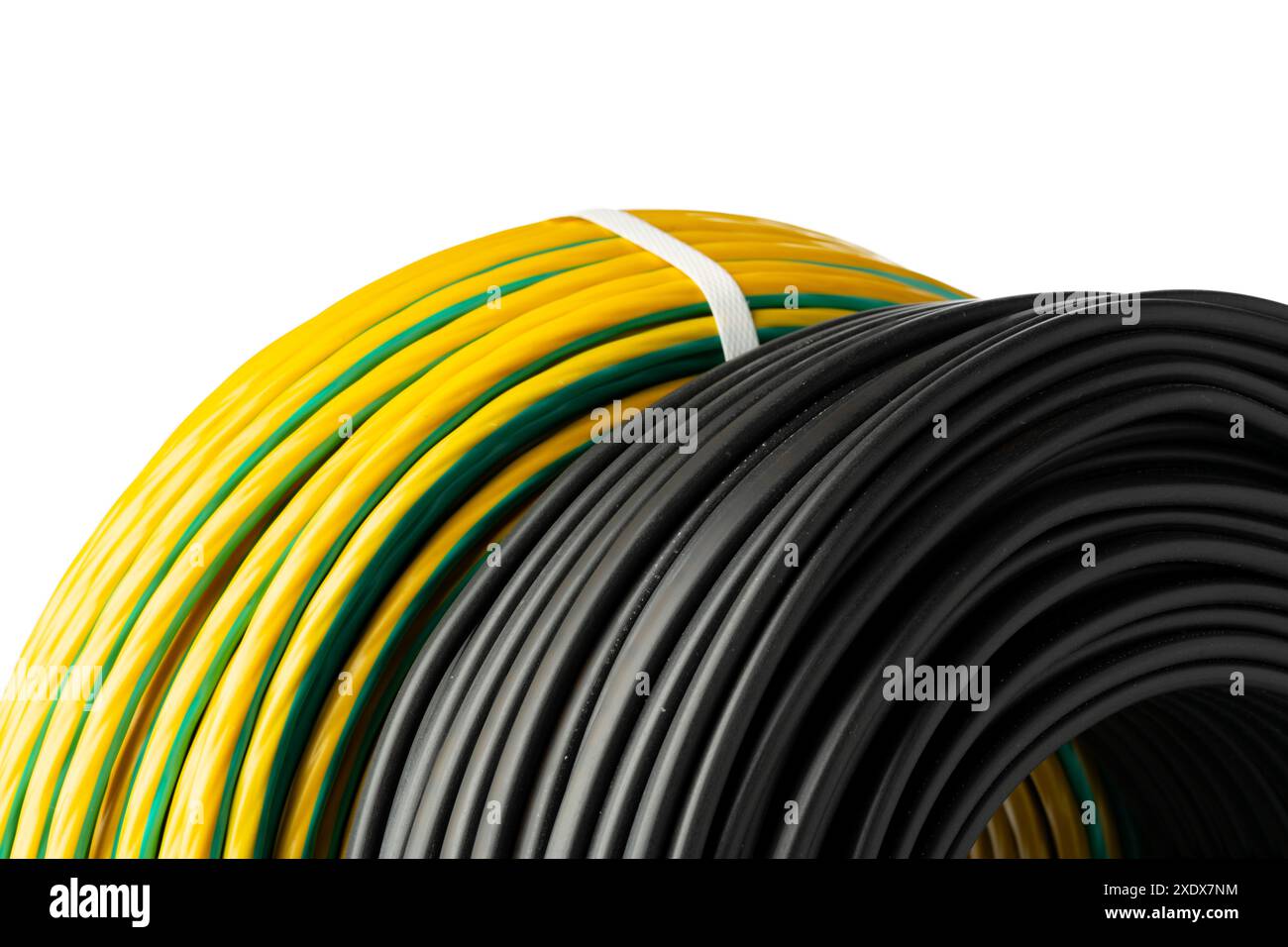 Yellow And Black Electrical Wire Spools Isolated On White Background ...