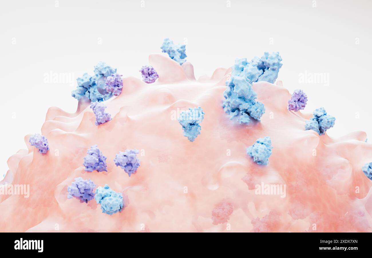 Lymphocytes and biological immune system, 3d rendering. 3D illustration ...