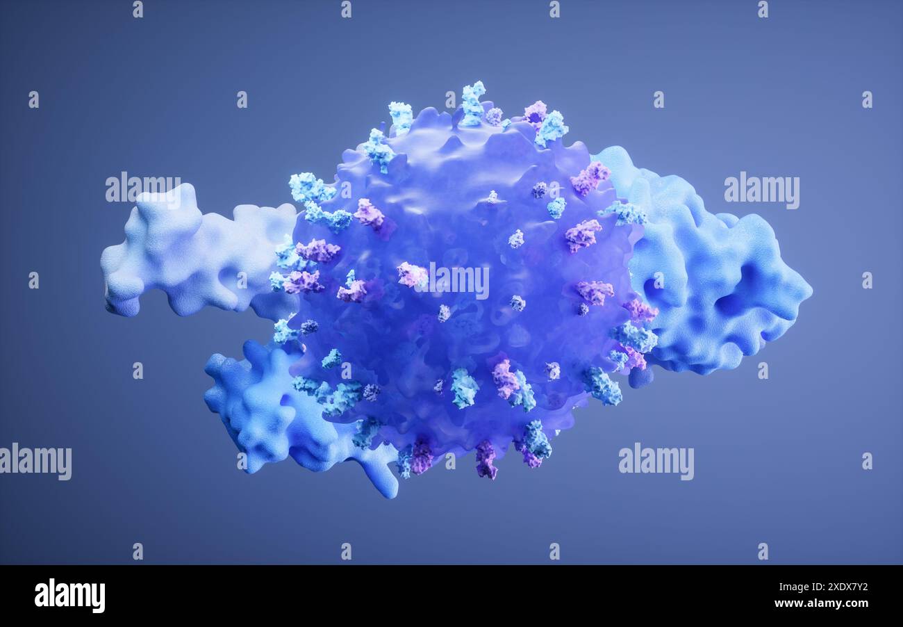 Lymphocytes and biological immune system, 3d rendering. 3D illustration ...