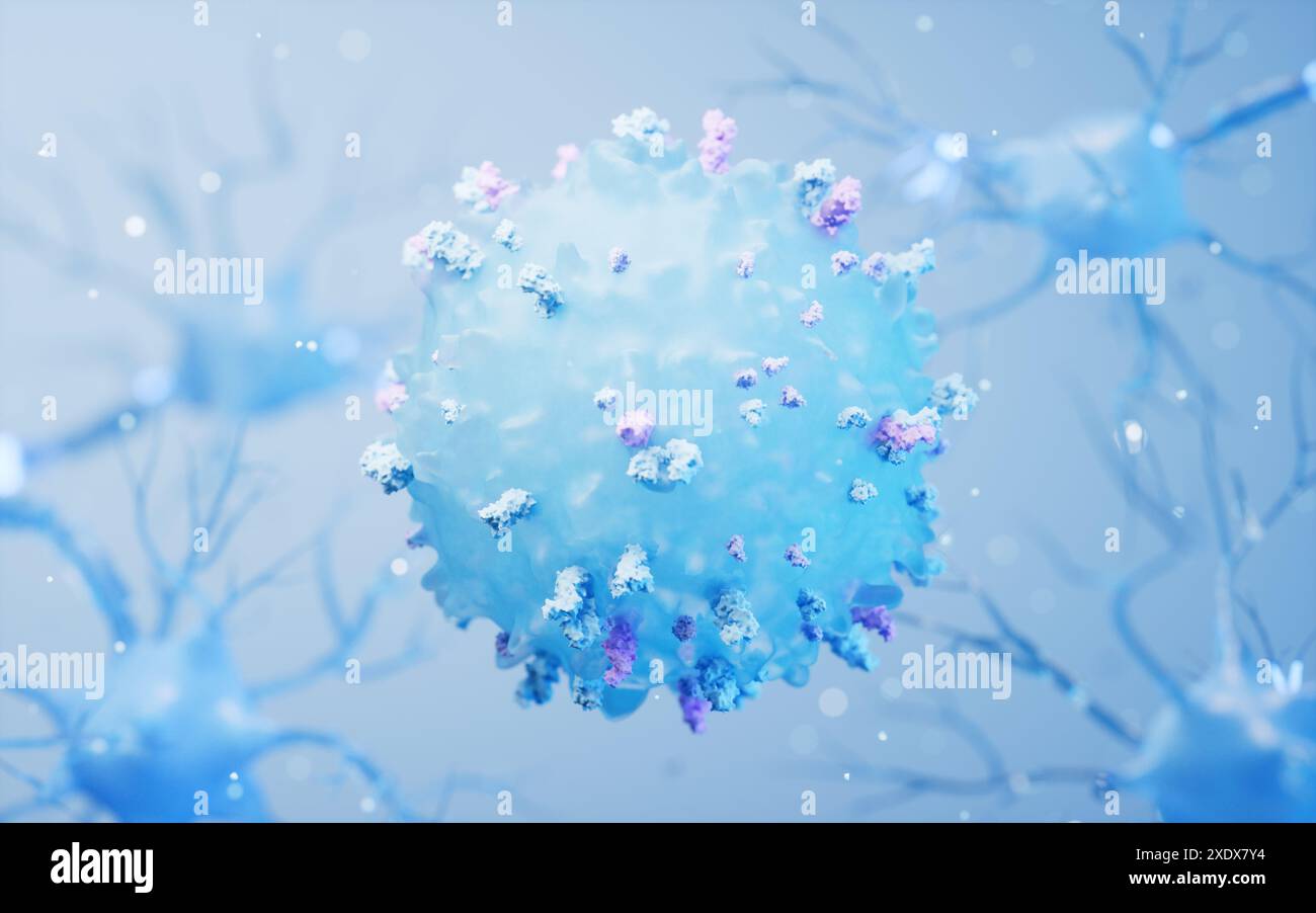 Lymphocytes and biological immune system, 3d rendering. 3D illustration ...