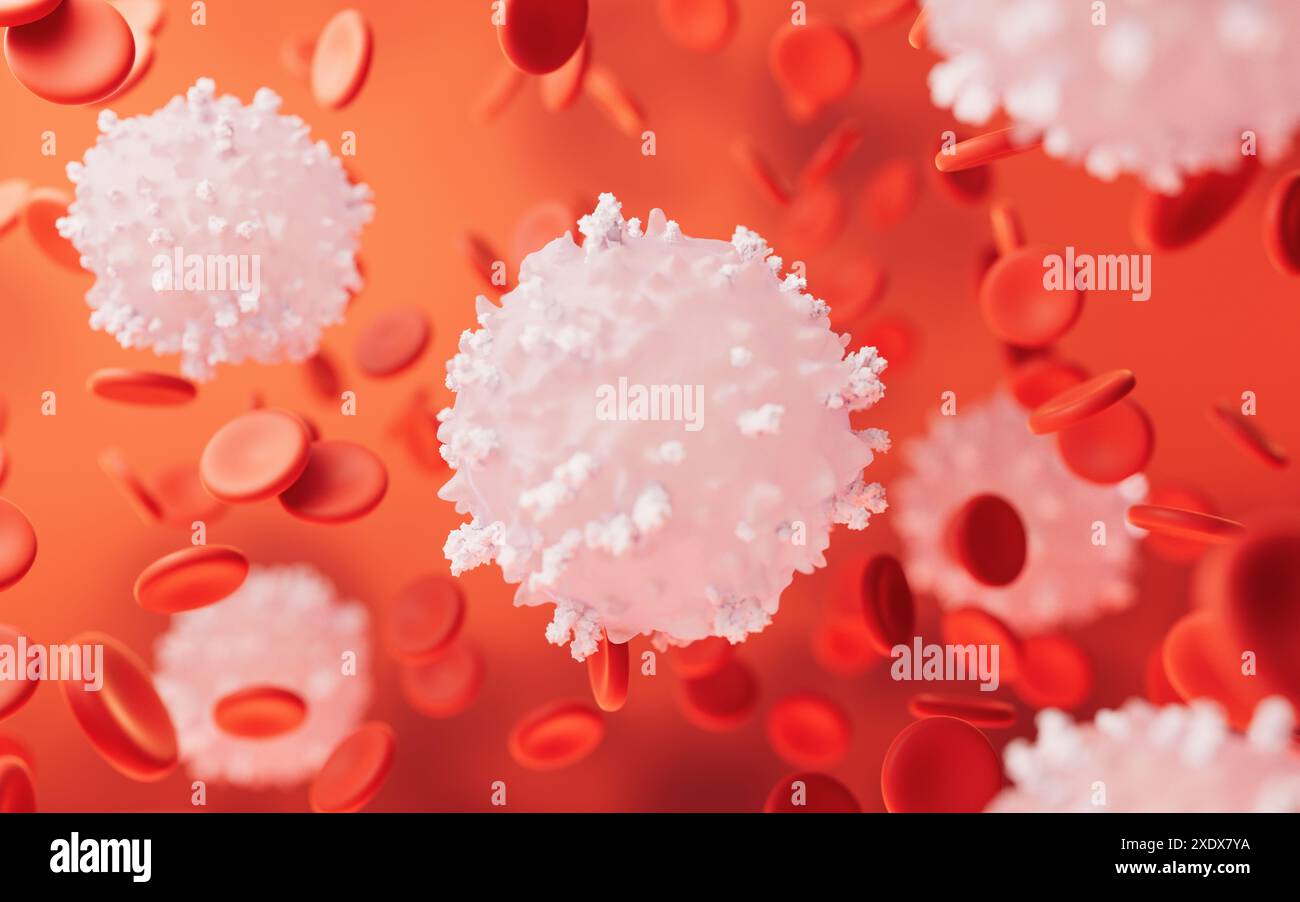 Lymphocytes and biological immune system, 3d rendering. 3D illustration ...