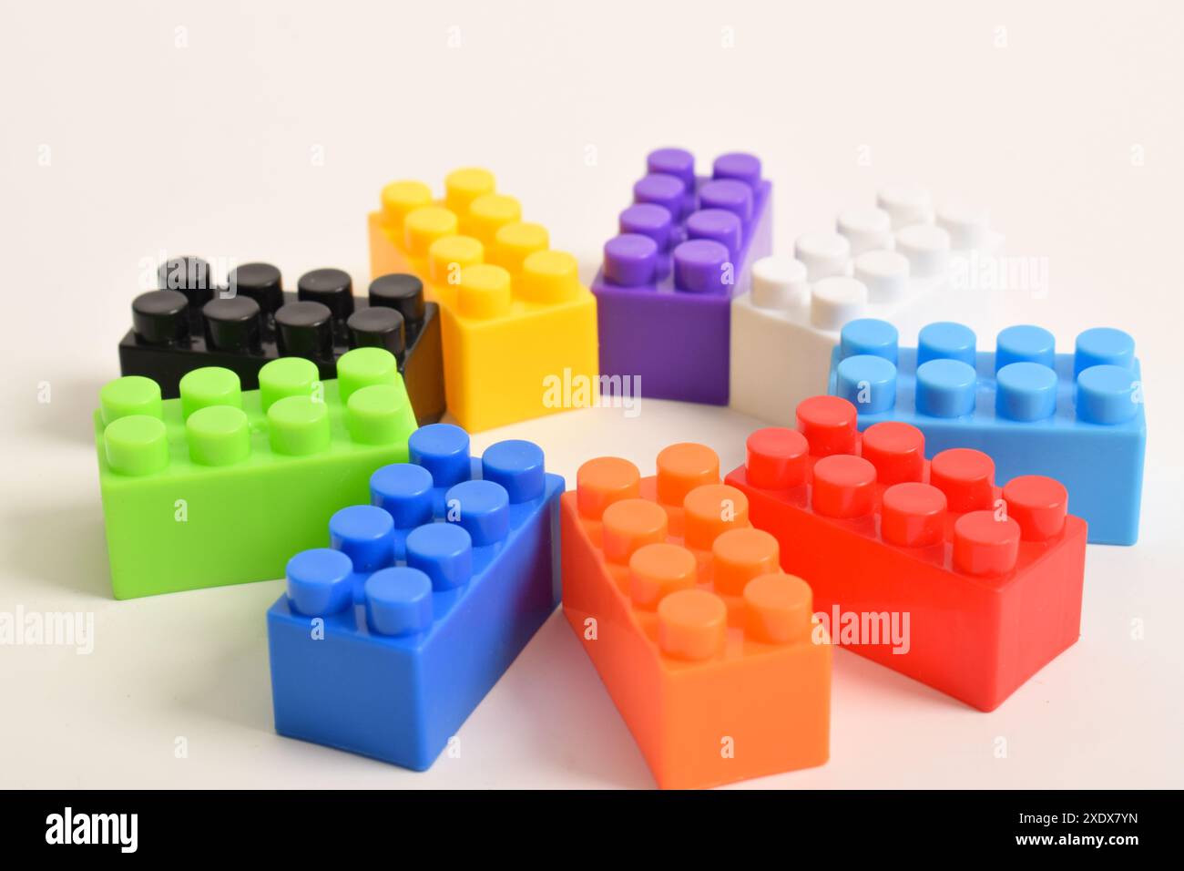 Colorful Plastic toy blocks isolated on white background. Building ...