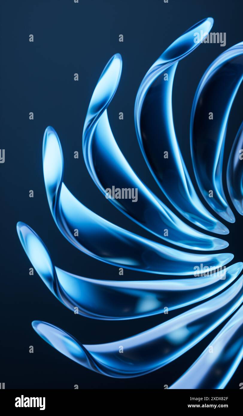 Abstract transparent glass flower with neon light, 3d rendering. 3D ...