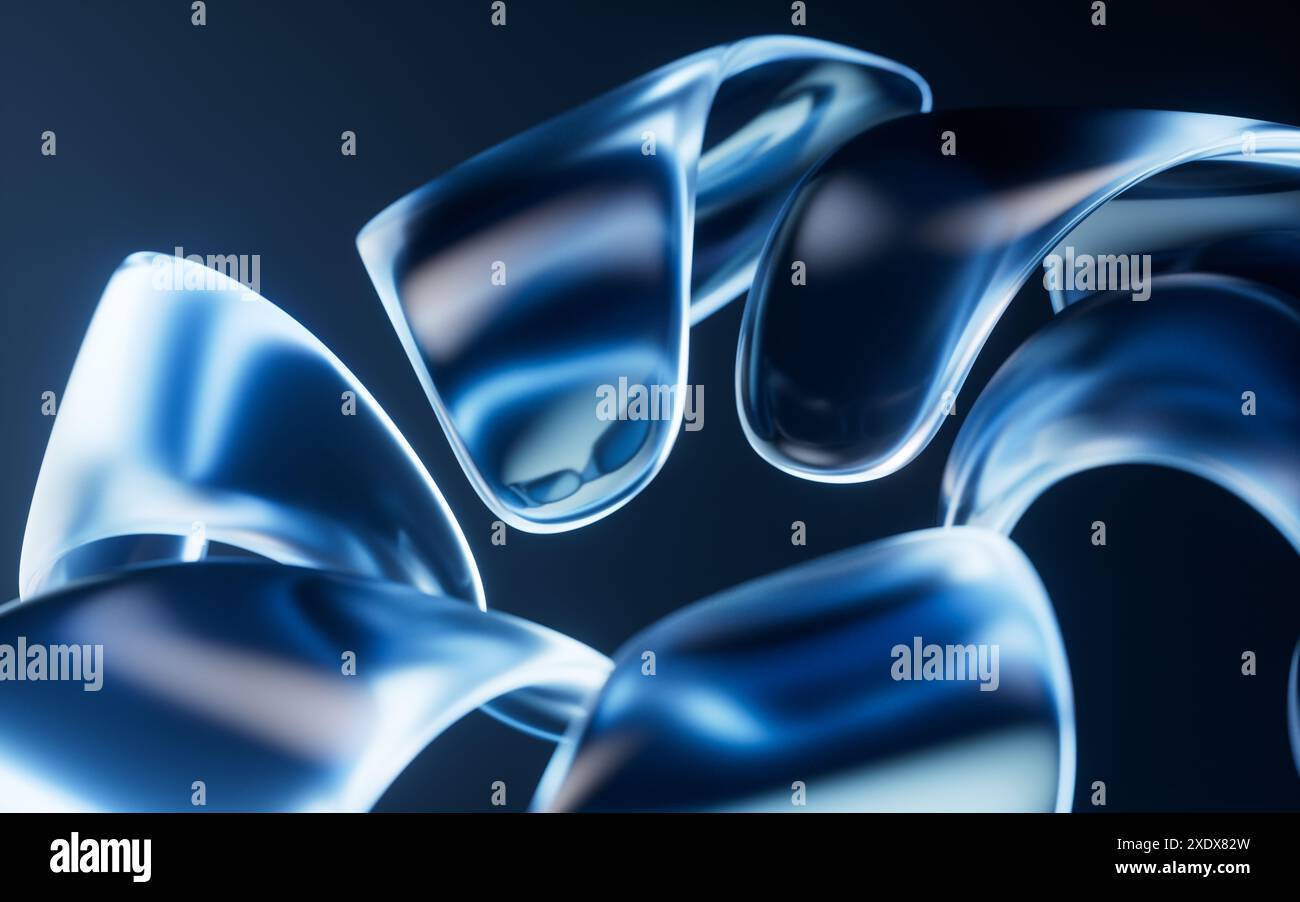 Abstract transparent glass flower with neon light, 3d rendering. 3D ...