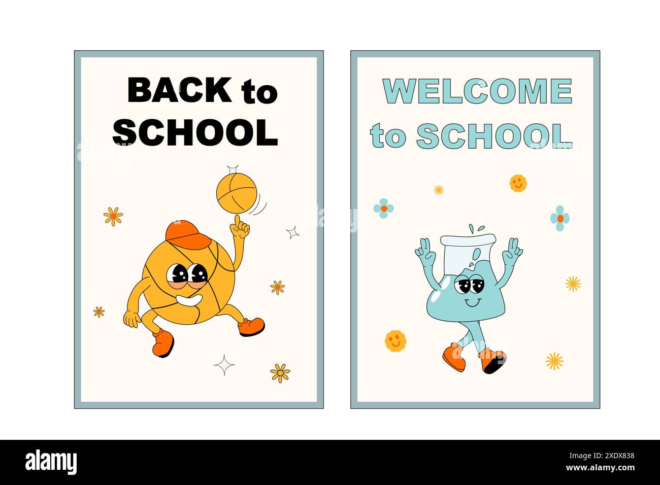 School posters set with groovy characters. Stationery with y2k school ...