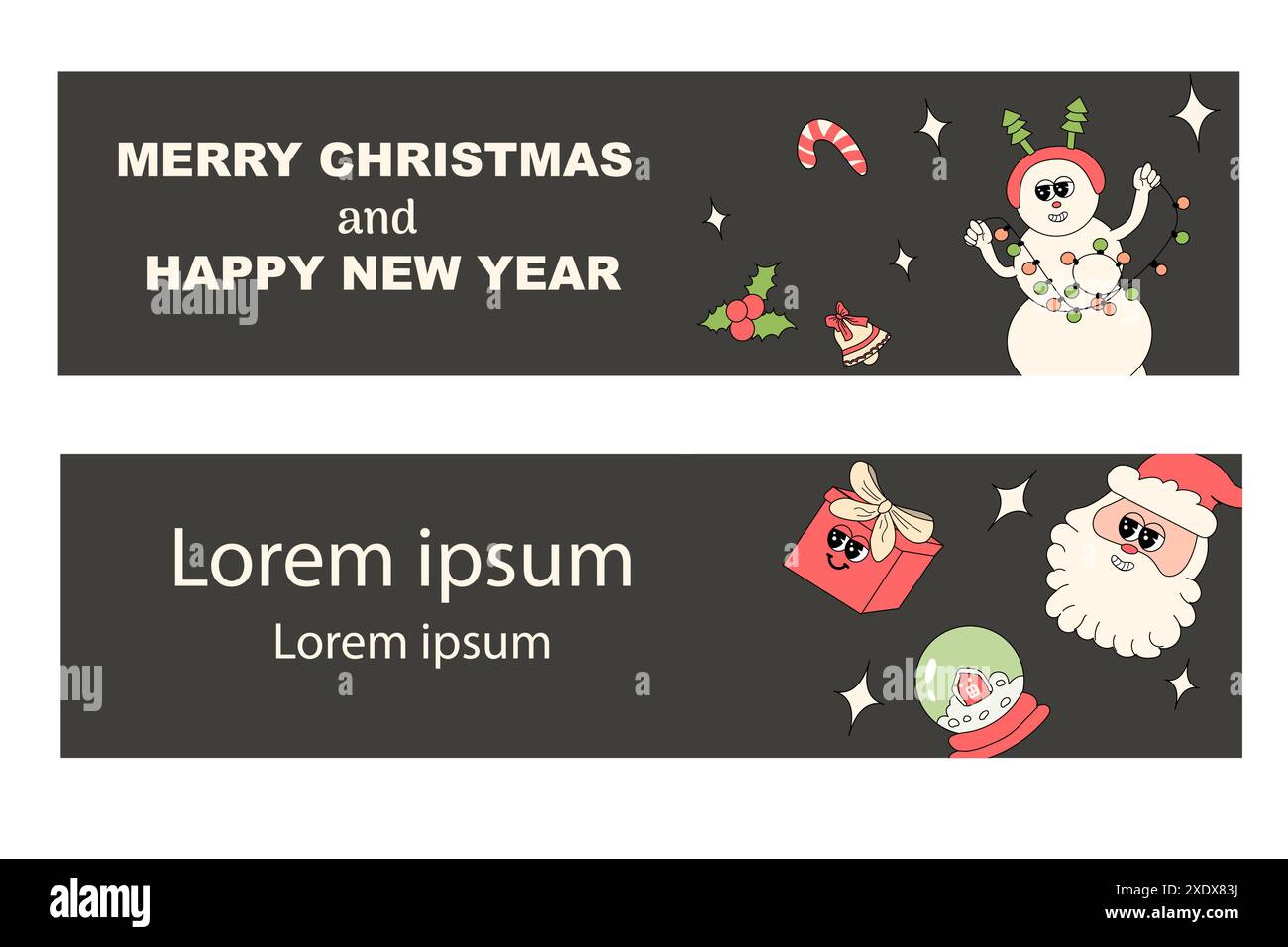 y2k new year banner with groovy characters santa and other holiday ...