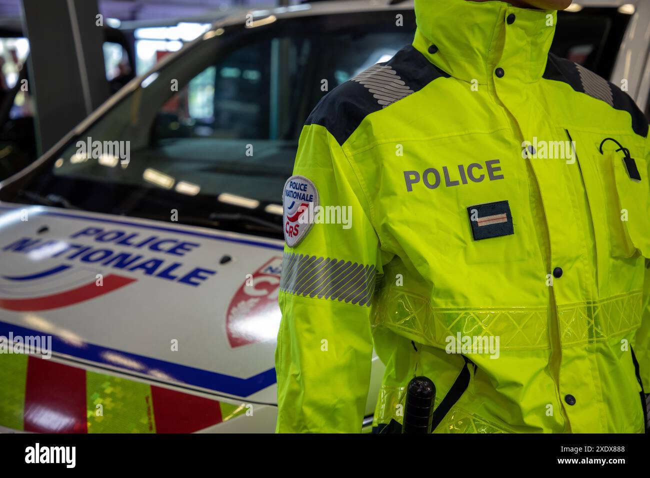 Bordeaux , France - 06 12 2024 : police french man reflective yellow ...