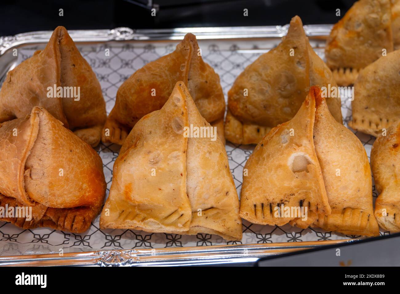 Traditional Middle East snack fried stuffed samosa pies with chicken ...