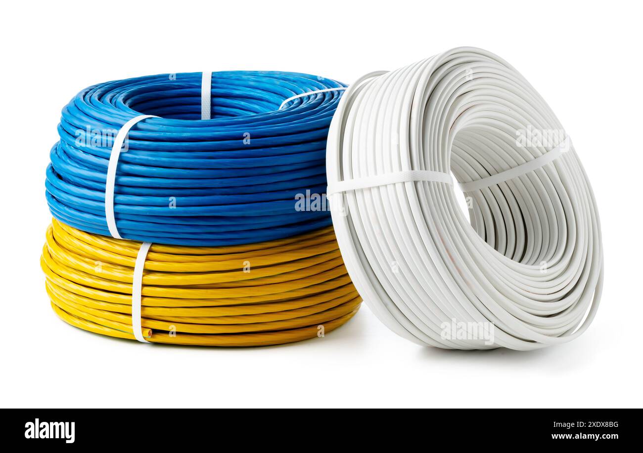 Three Spools of Electrical Wire on White Background Stock Photo - Alamy