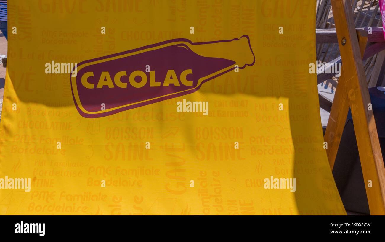 Bordeaux , France - 06 23 2024 : Cacolac advertising flag logo brand ...