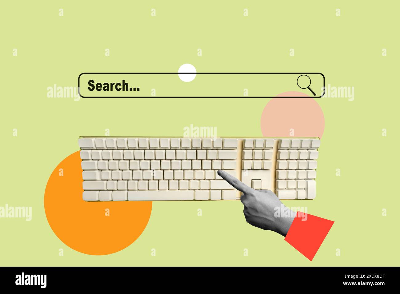 Human hand typing on a computer keyboard with a search column on a ...