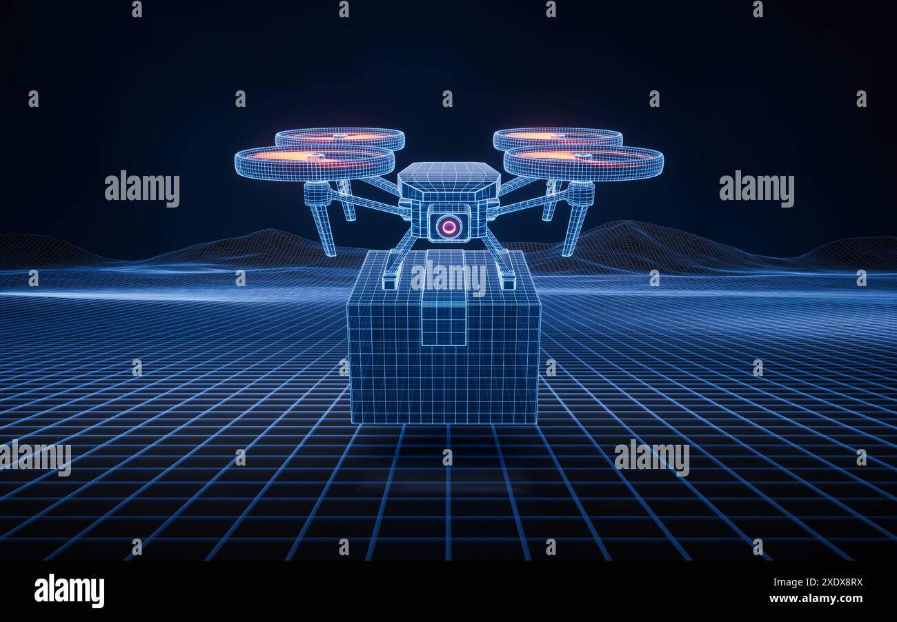 Drone with futuristic digital structure, 3d rendering. 3D illustration ...