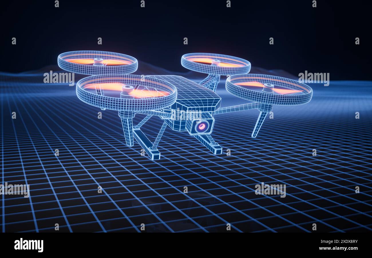 Drone with futuristic digital structure, 3d rendering. 3D illustration ...