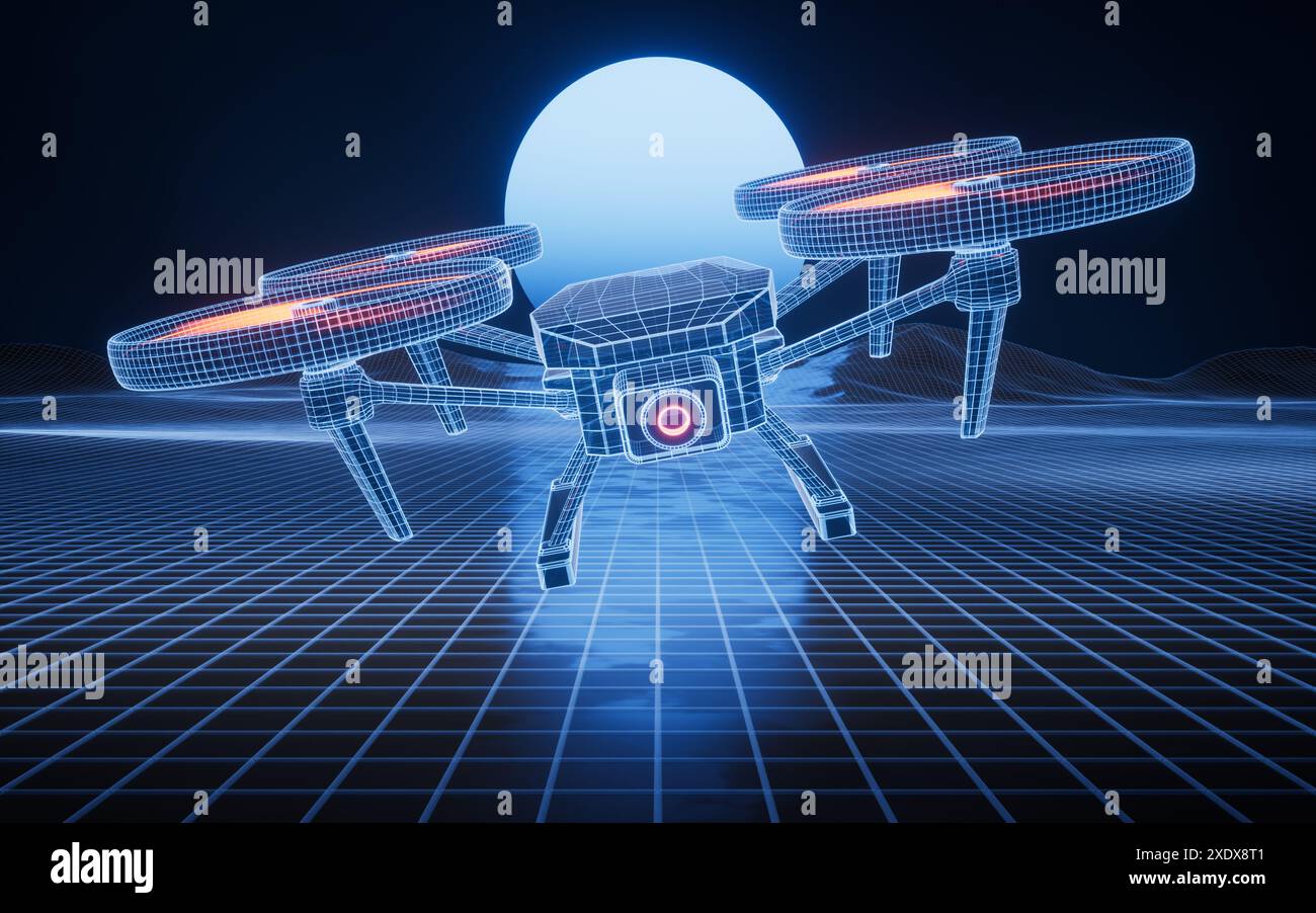 Drone with futuristic digital structure, 3d rendering. 3D illustration ...