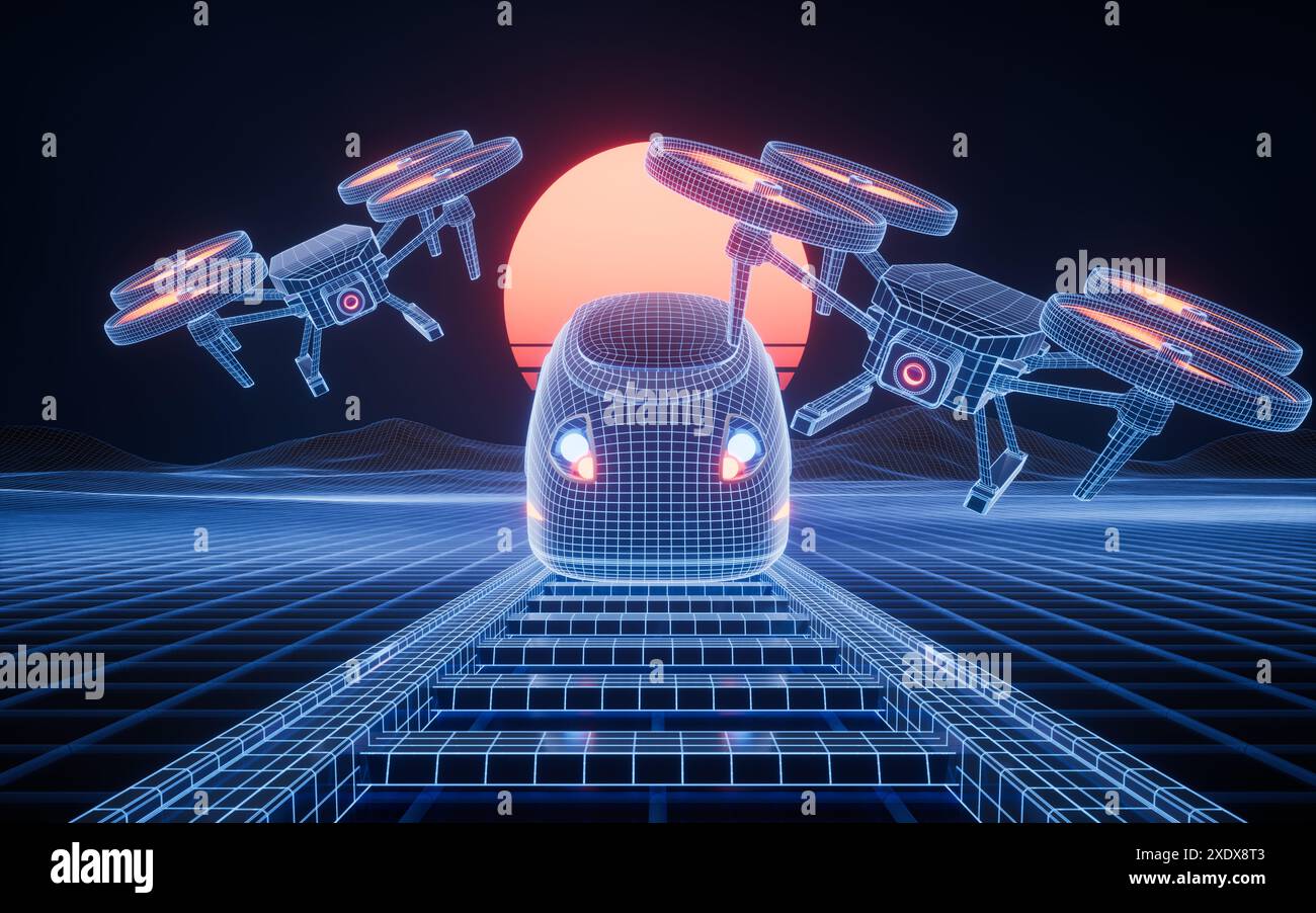 Drone with futuristic digital structure, 3d rendering. 3D illustration ...