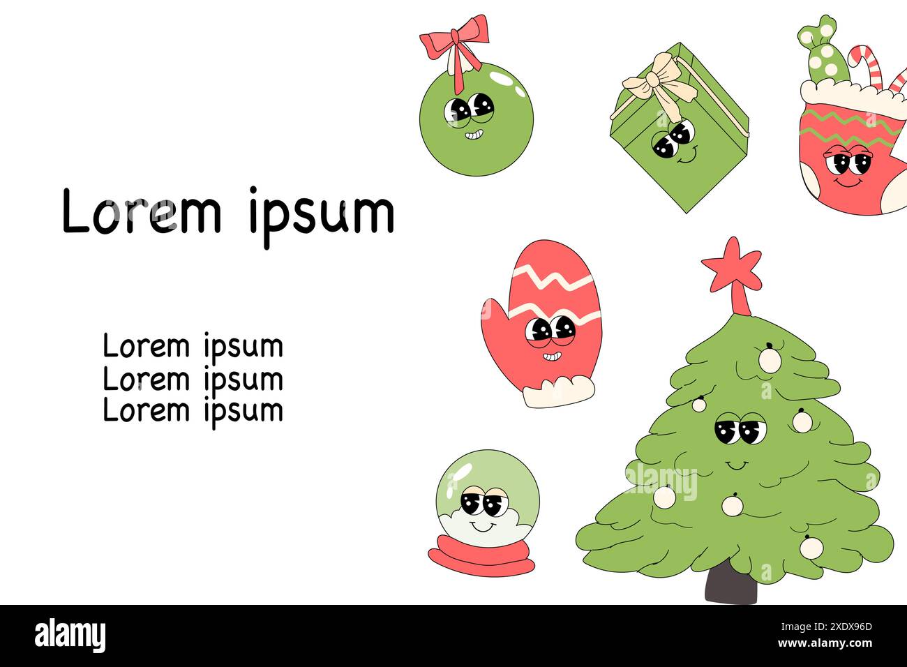 y2k retro new year and xmas banner with groovy characters. Vintage ...