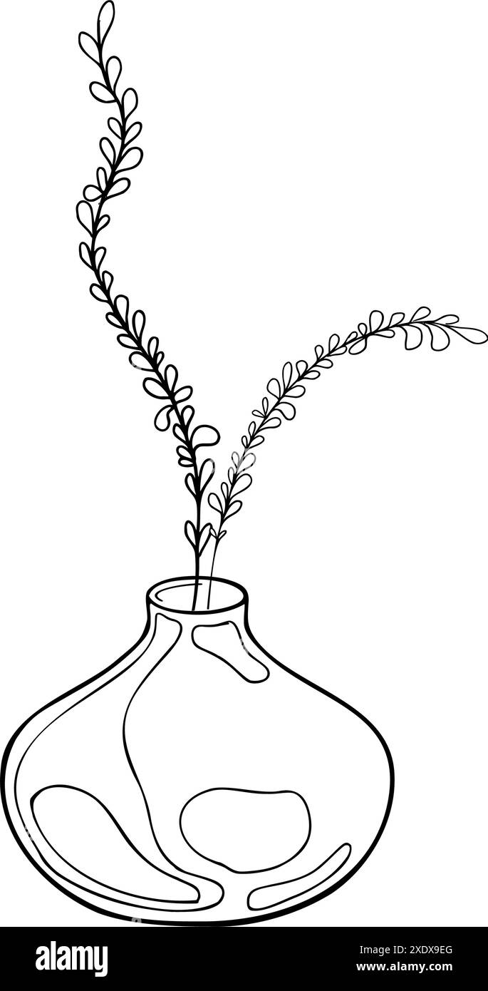 Branch with leaves in low vase vector graphic illustration isolated ...