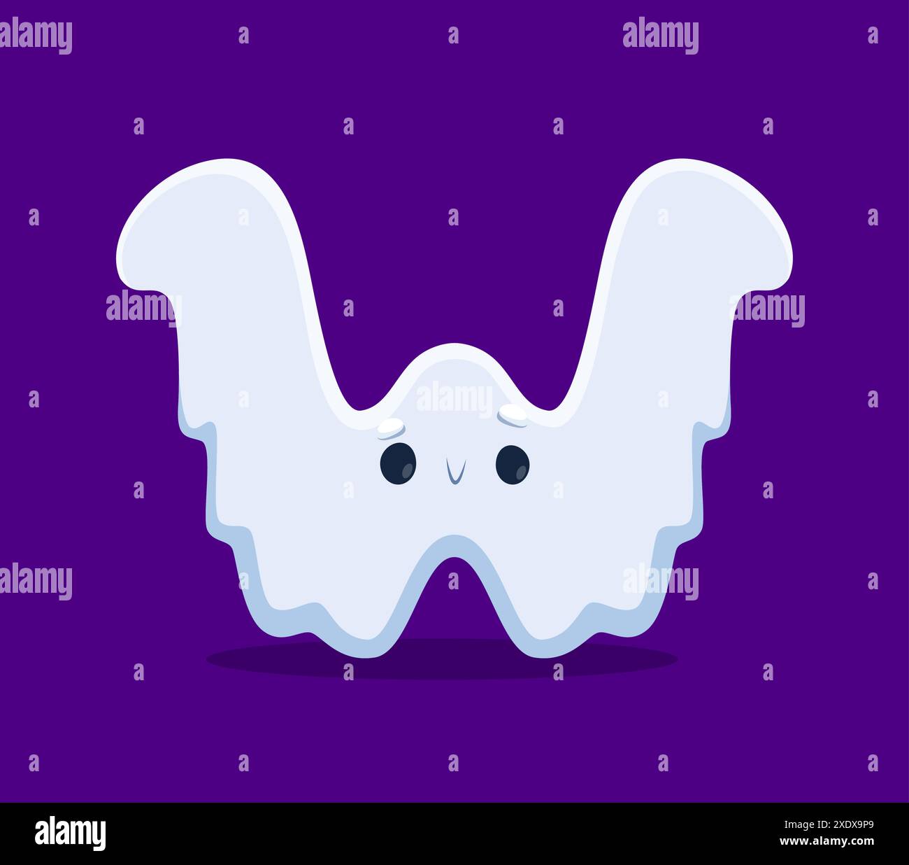 Halloween font, letter W ghost or boo monster cartoon character, vector ...