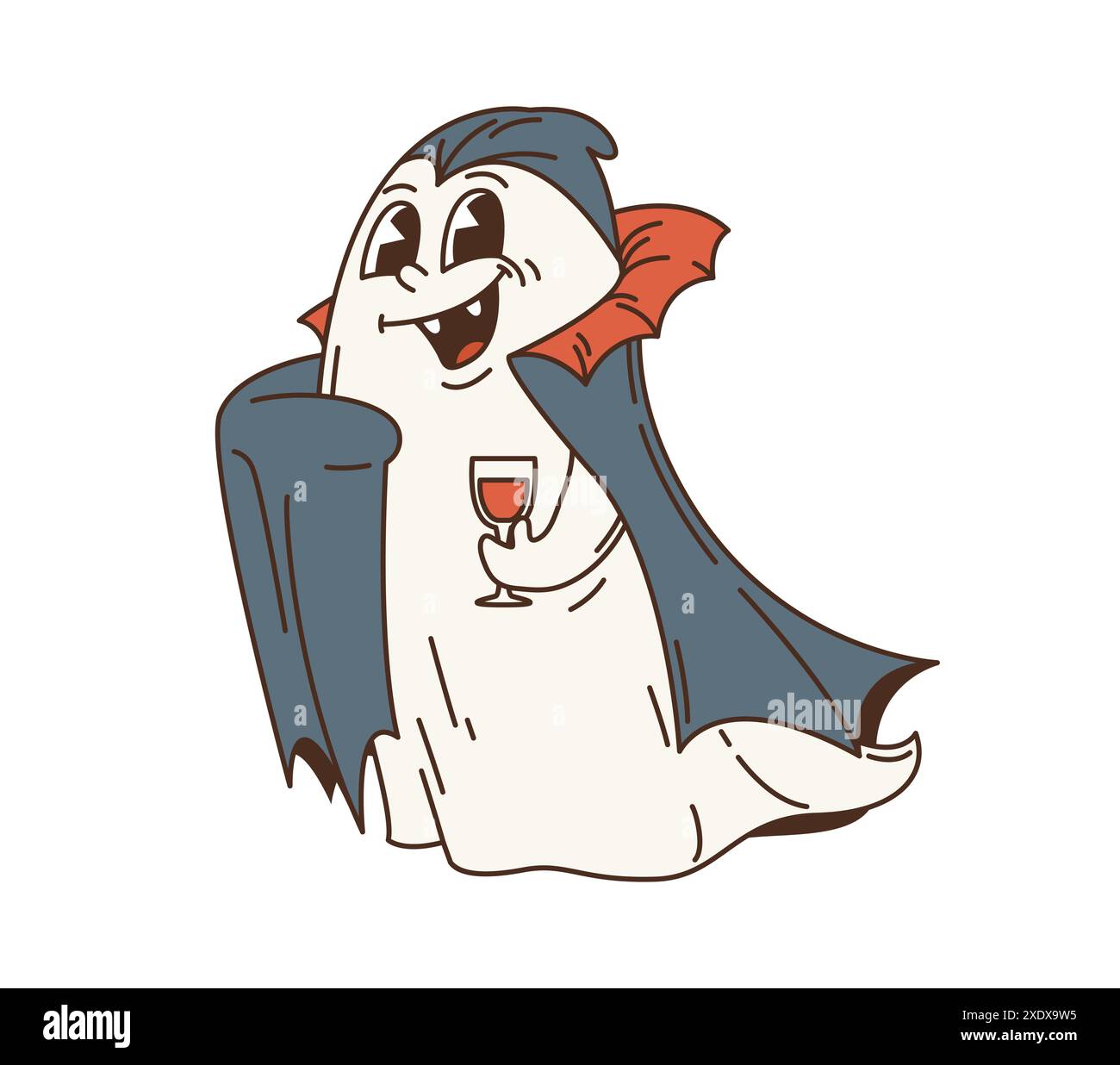 Cartoon retro groovy Halloween Dracula ghost character dons a dapper ...