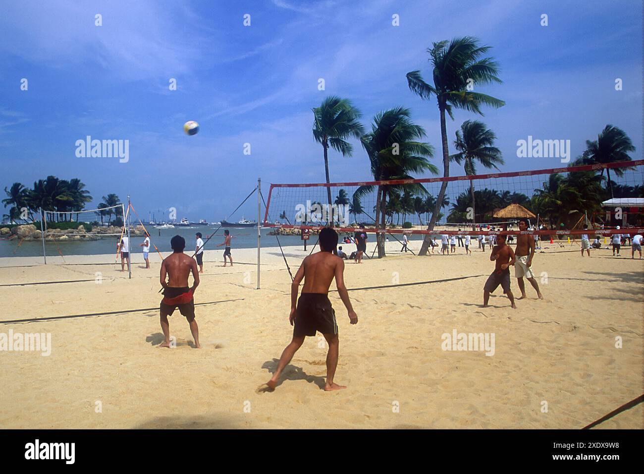 People playing volleyball, taken in 2001, Siloso Beach, Sentosa Island ...
