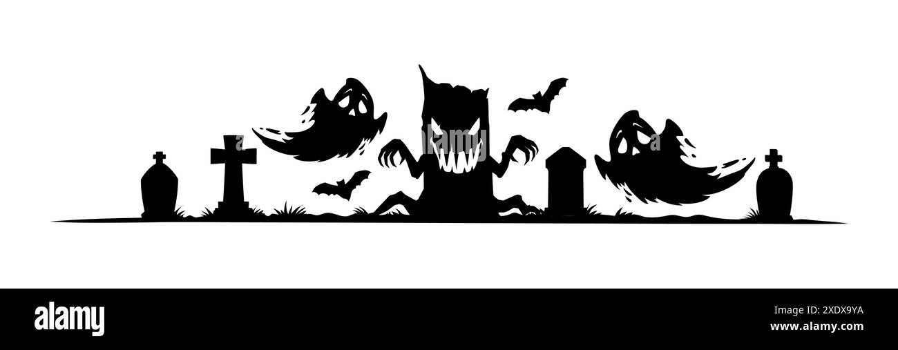Halloween frame border and divider with black spooky silhouettes ...