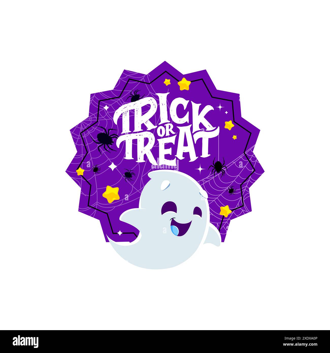 Halloween holiday sticker with funny kawaii ghost character. Isolated ...